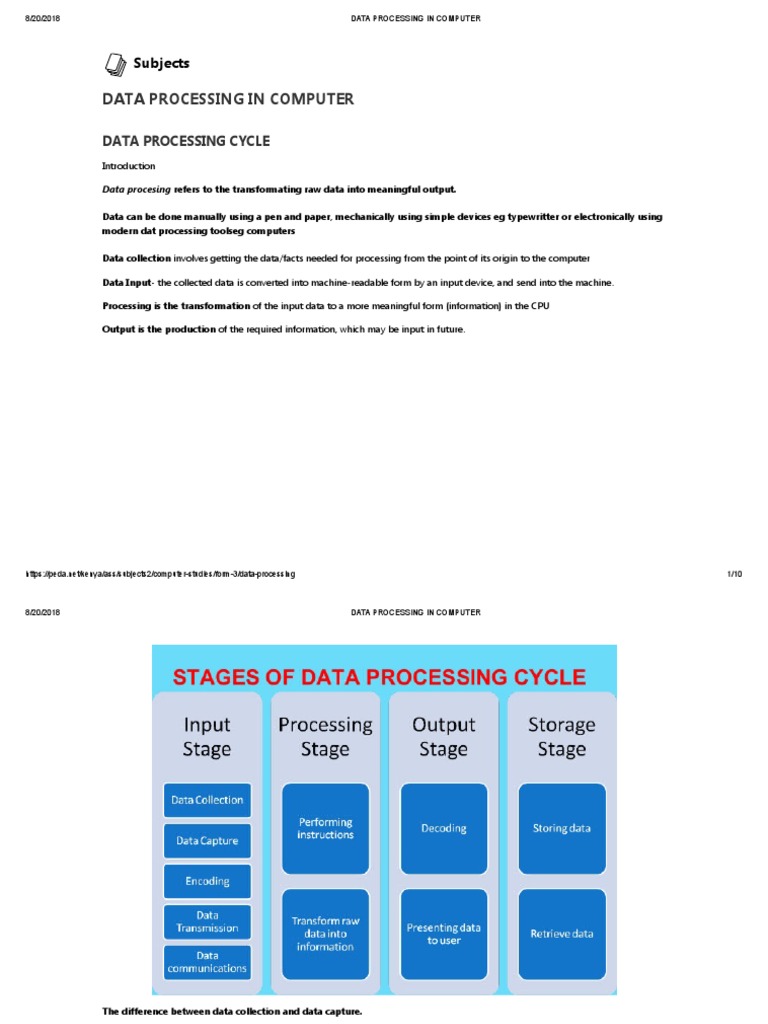 DATA PROCESSING IN COMPUTER (Peda - Net) PDF | PDF | Computer Data Storage | Computer File