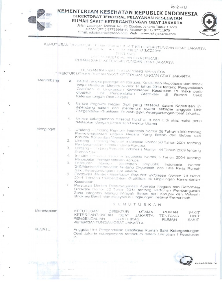 SK Unit Pengendalian Gratifikasi | PDF