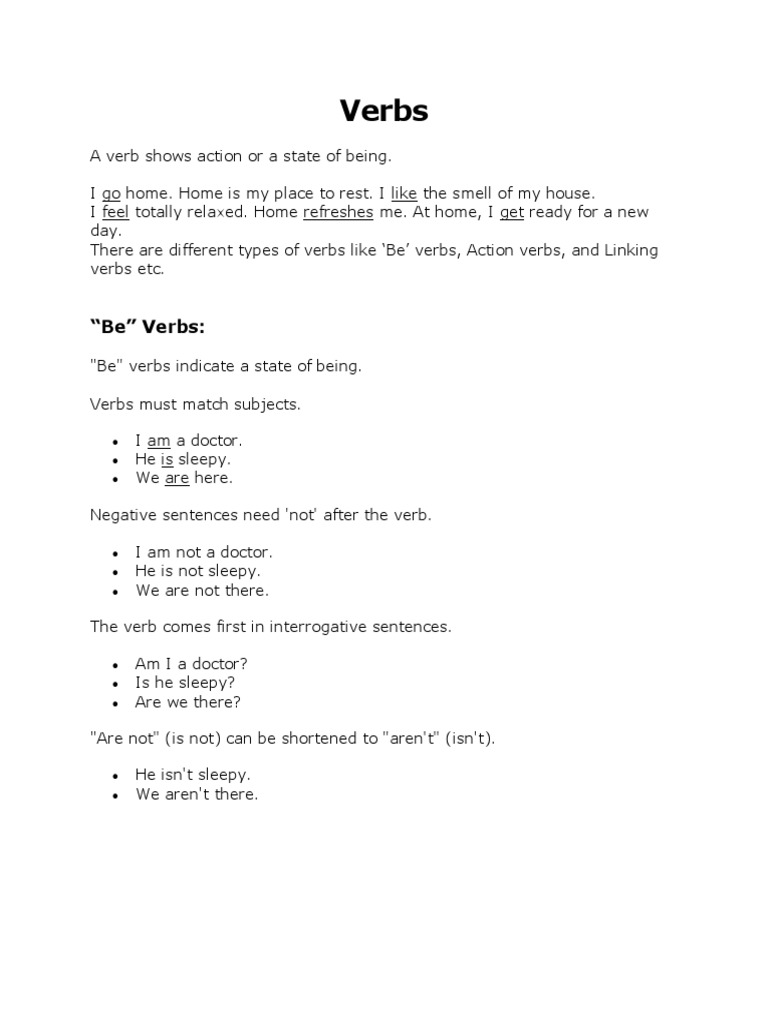 Verbs General English Grammar Material PDF Download For Competitive ...