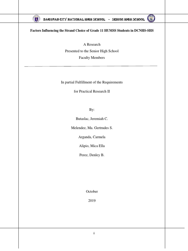 Factors Influencing The Strand Choice of Grade 11 HUMSS Students in DCNHS-SHS | PDF ...