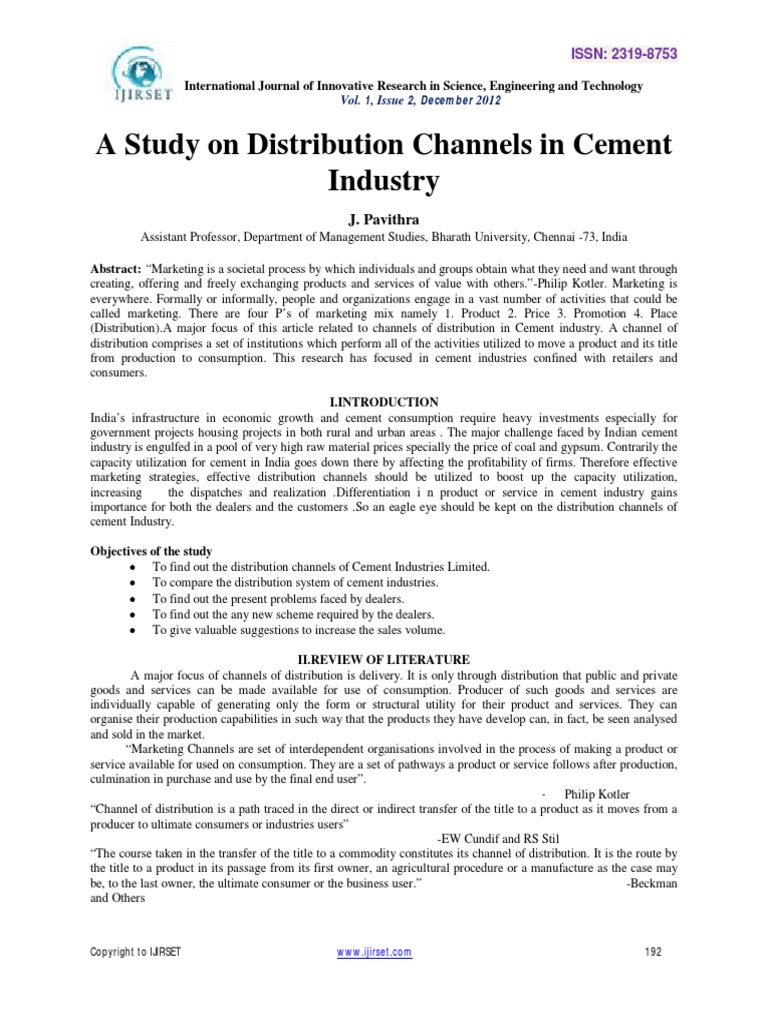 A Study On Distribution Channels in Cementindustry | PDF | Retail ...