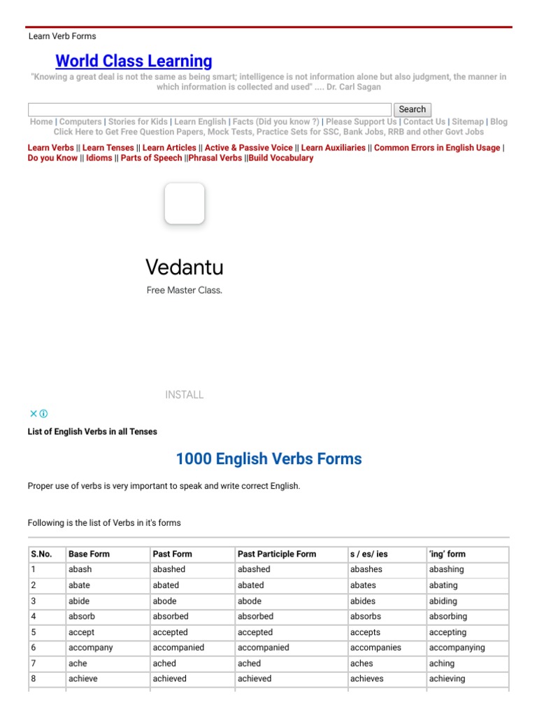 Comprehensive Guide to Verb Forms | PDF | English Language | Verb