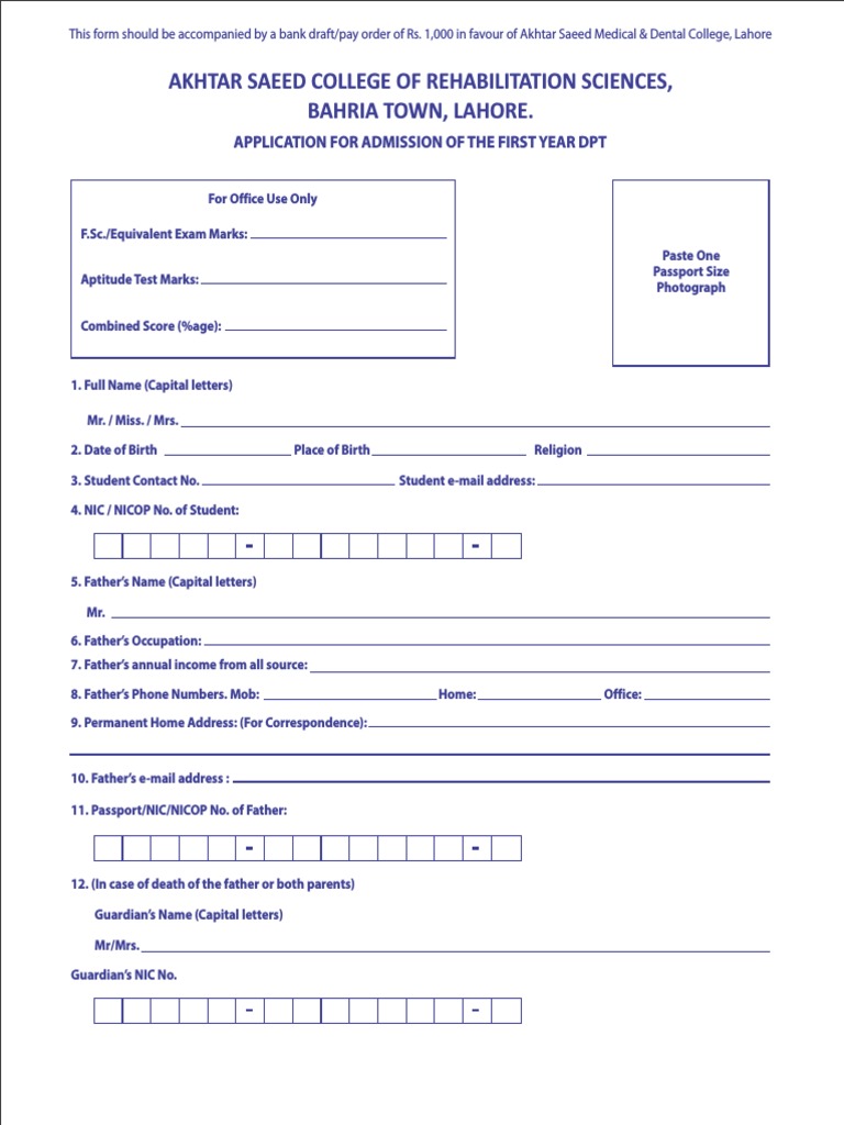 DPT Form | PDF | University And College Admission | Educational ...