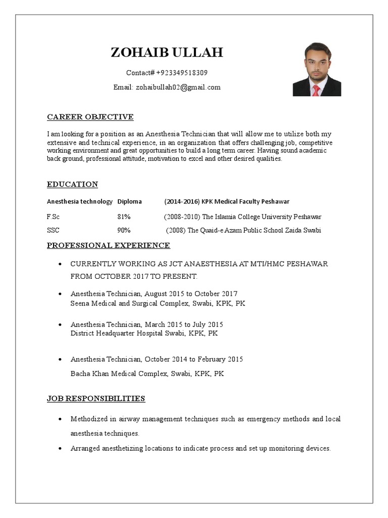Zohaib CV | PDF | Anesthesia | Surgery