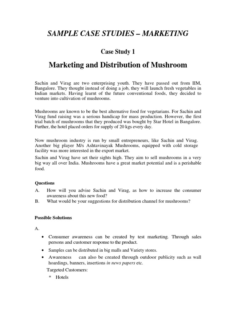 Sample Case Studies - Marketing: Marketing and Distribution of Mushroom ...