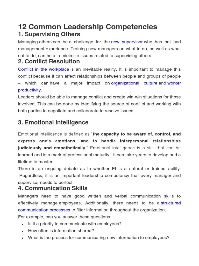 12 Common Leadership Competencies | PDF | Leadership | Motivation