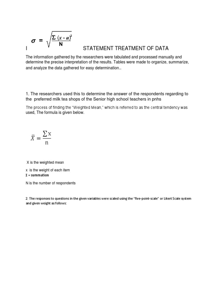 Statement Treatment of Data | PDF | Teaching Methods & Materials