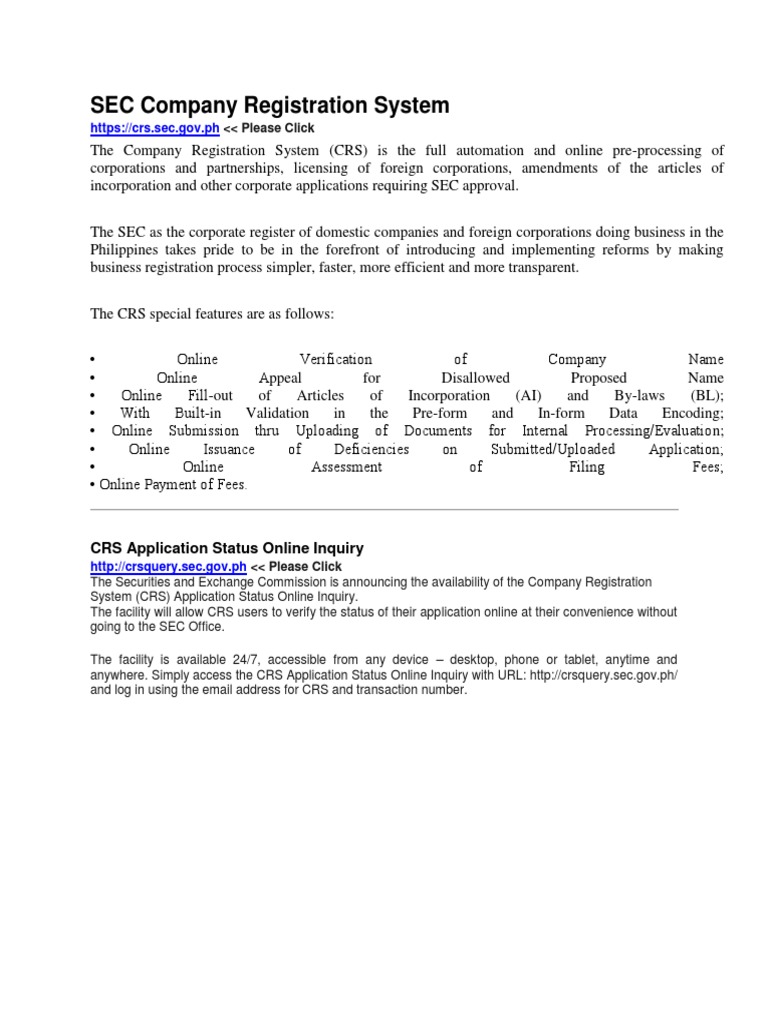 Steps For Company Registration (SEC) | PDF