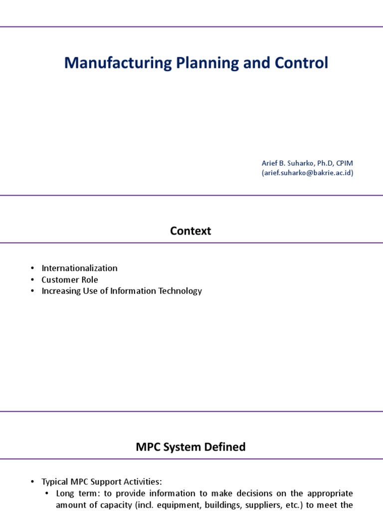 A Framework for Understanding Manufacturing Planning and Control ...