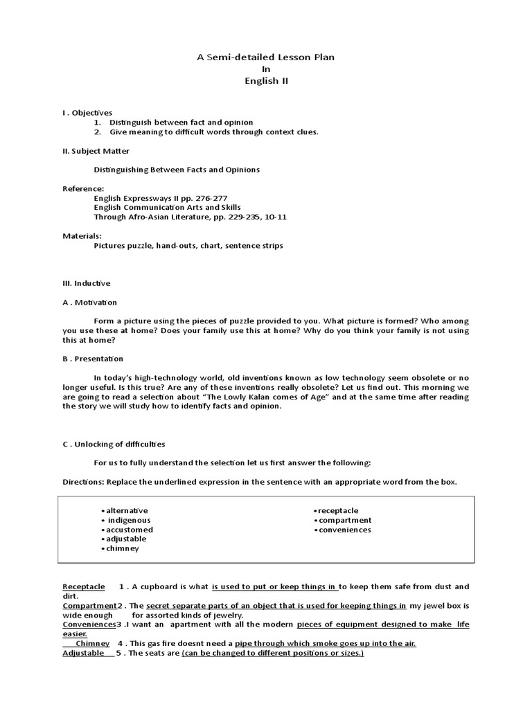 A Semi Detailed Lesson Plan in English | PDF | Kitchen Stove