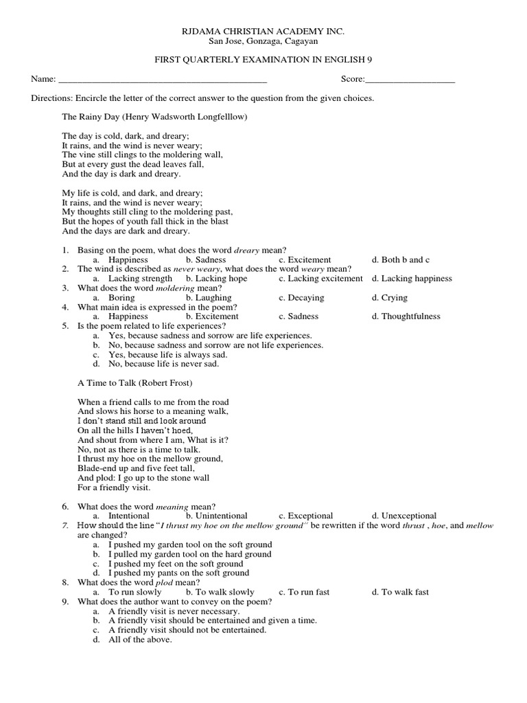 Grade 9 English | PDF | Poetry | Linguistics