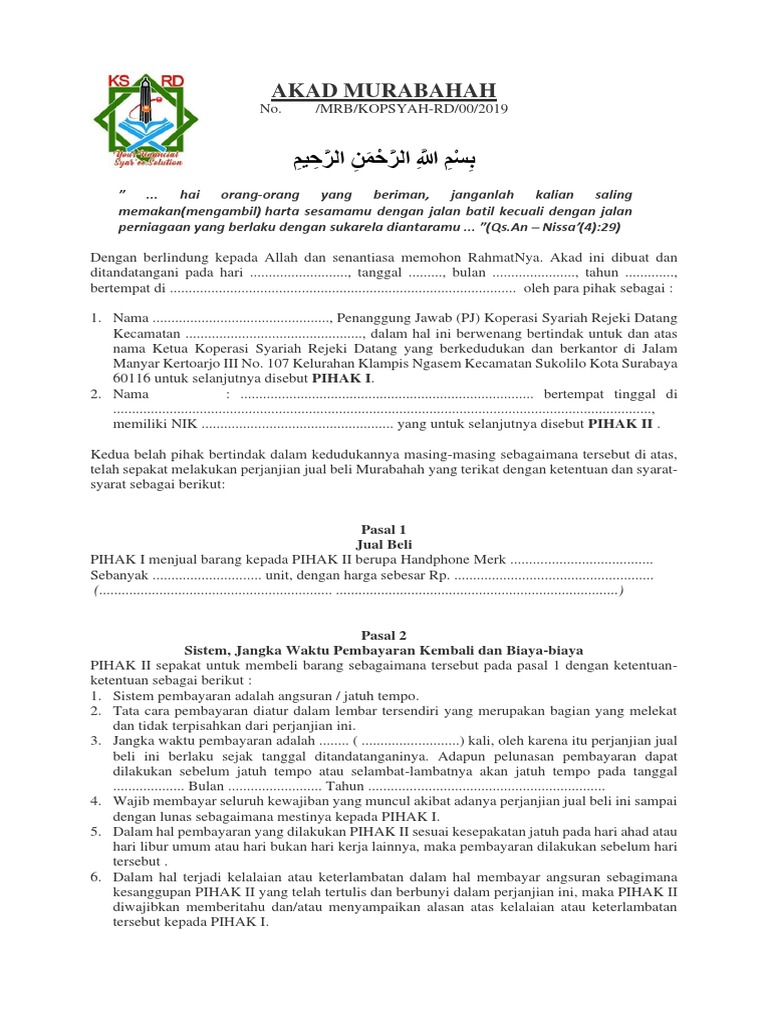 Akad Murabahah Kopsyah RD | PDF