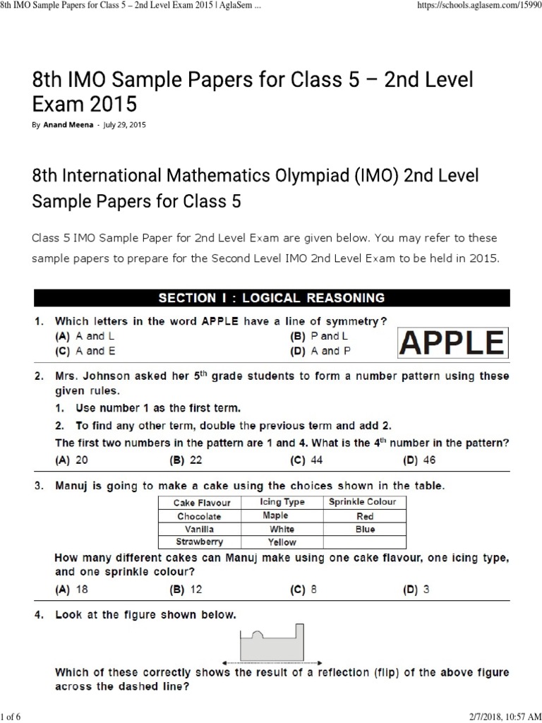 2nd Level Imo 5th Class | PDF