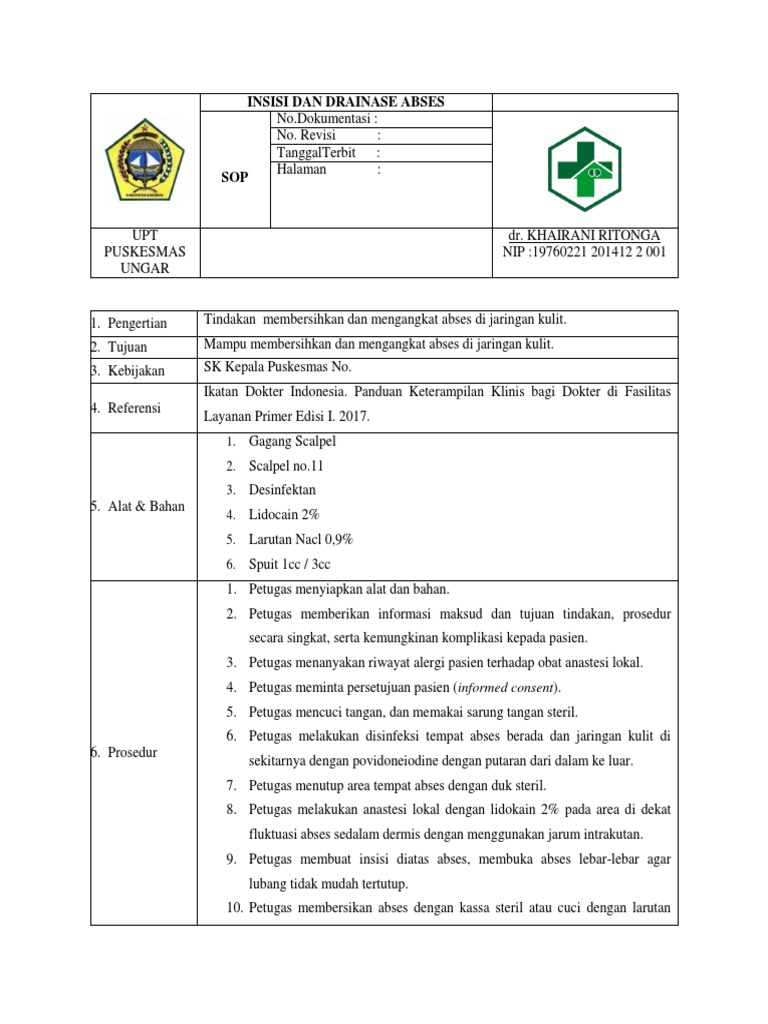 Sop Insisi Dan Drainase Abses | PDF