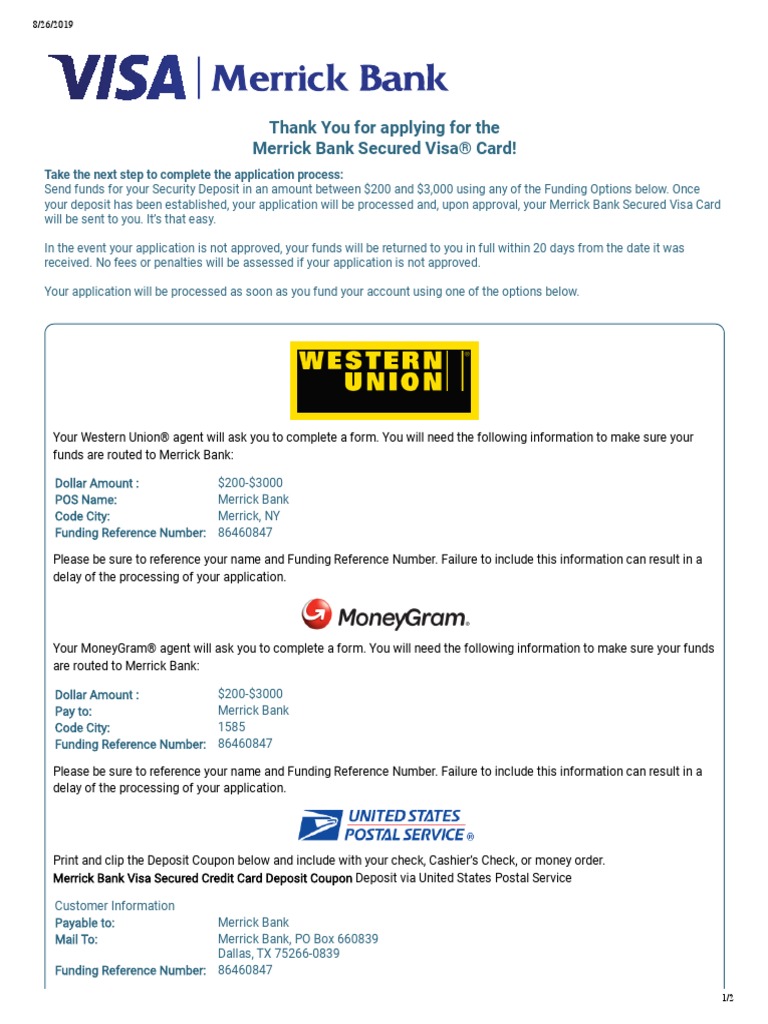 Merrick Bank Deposit | PDF | Money Order | Banks