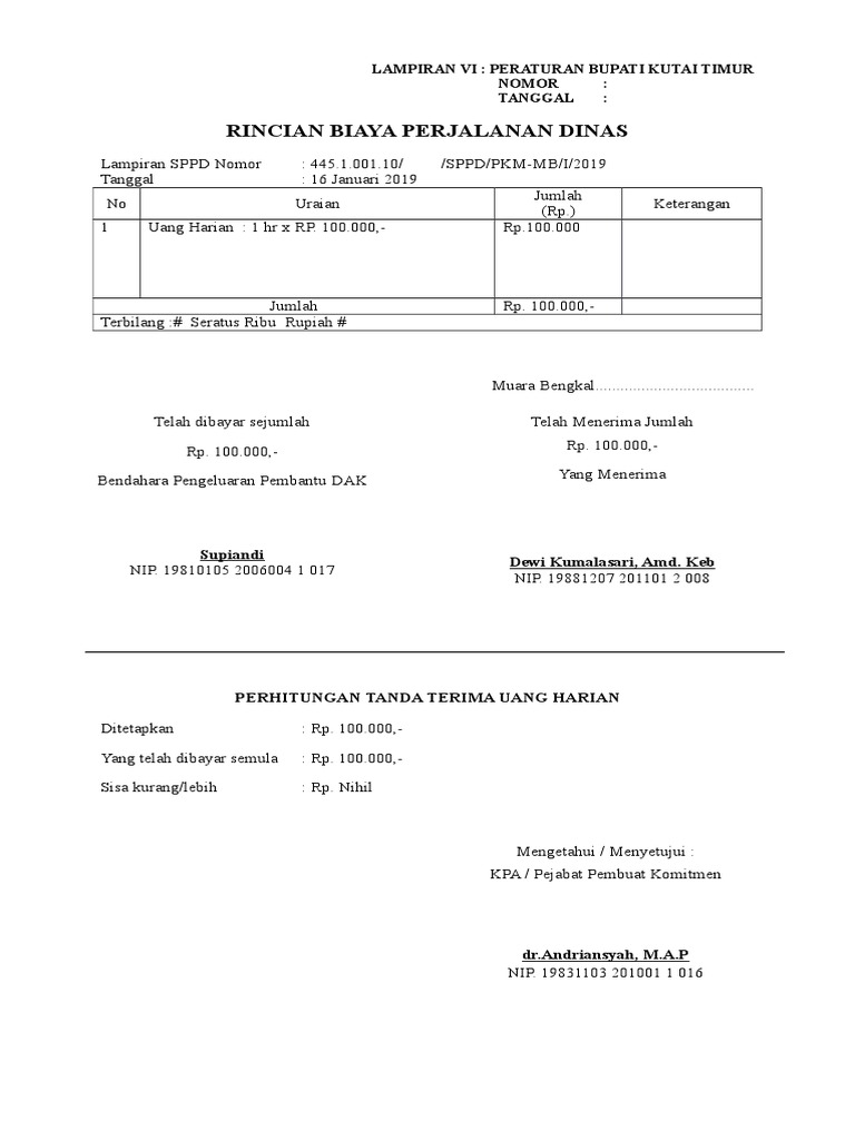 Format Tanda Terima Uang Harian Jan - Feb | PDF