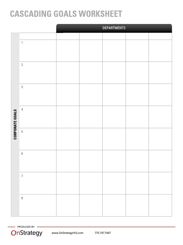 Cascading Goals Worksheet: Departments | PDF
