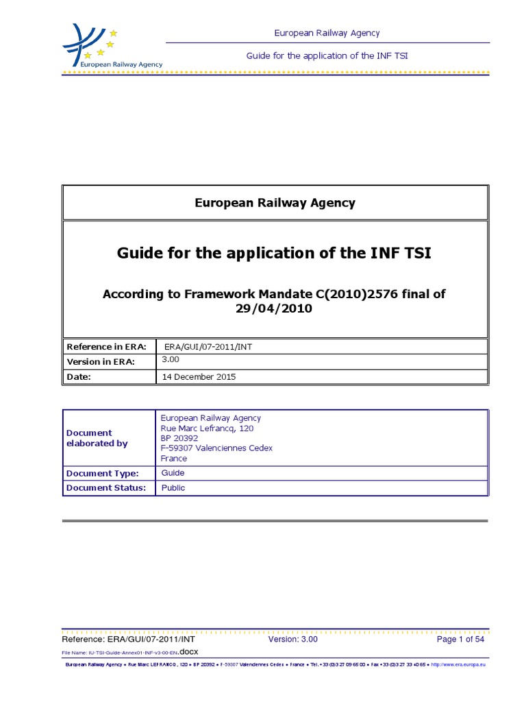 INF TSI Application Guide by ERA | PDF | Rail Infrastructure ...