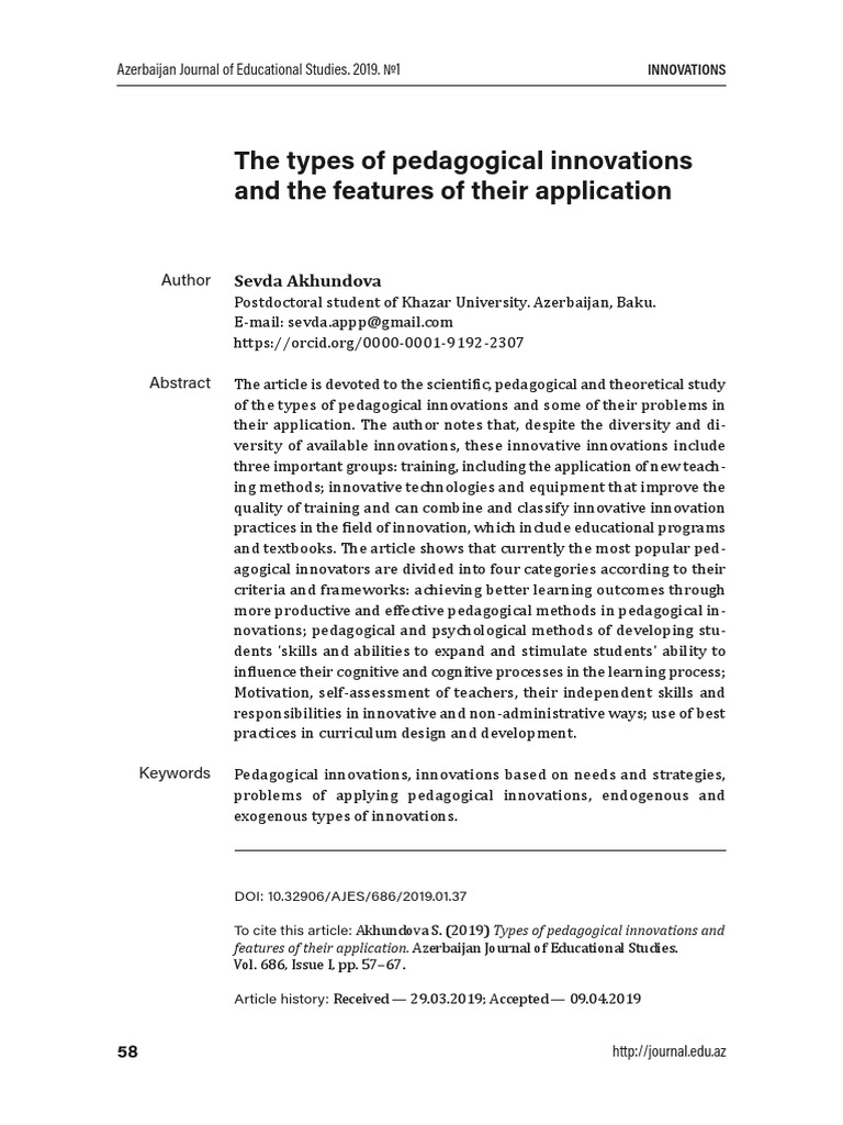 The Types of Pedagogical Innovations and The Features of Their ...