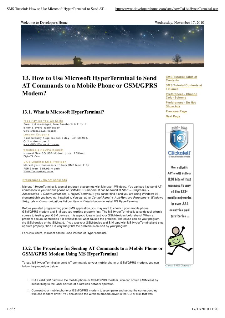 How To Use Microsoft Hyperterminal To Send at Commands To A Mobile Phone or Gsm/Gprs Modem ...