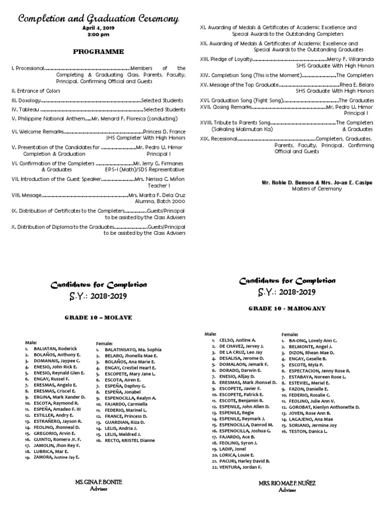 COMPLETION and Graduation CEREMONY | PDF | Social Events | Schools