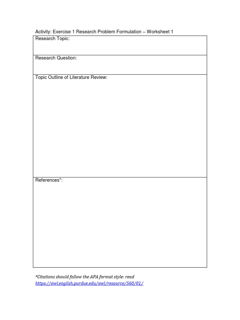 Activity: Exercise 1 Research Problem Formulation - Worksheet 1 Research Topic | PDF