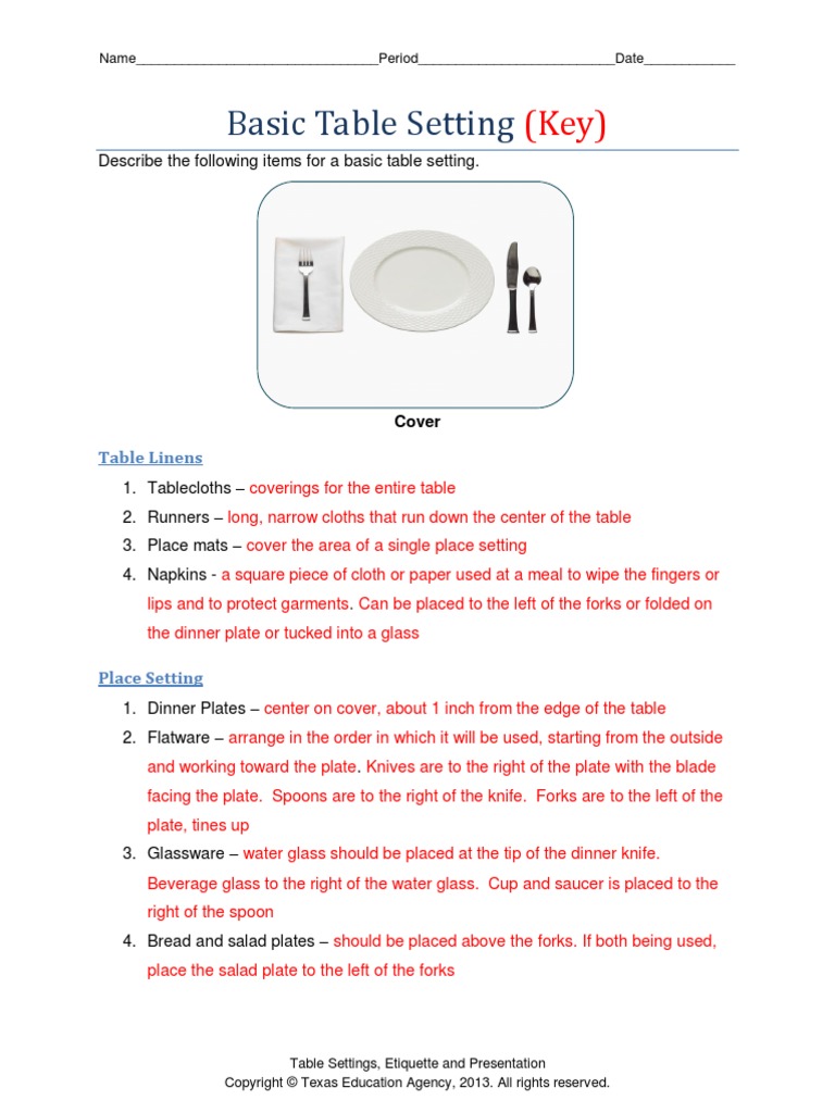 Basic Table Setting Key | PDF