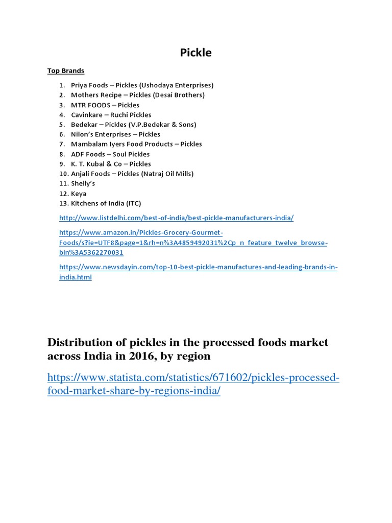 Pickle Market Analysis | PDF