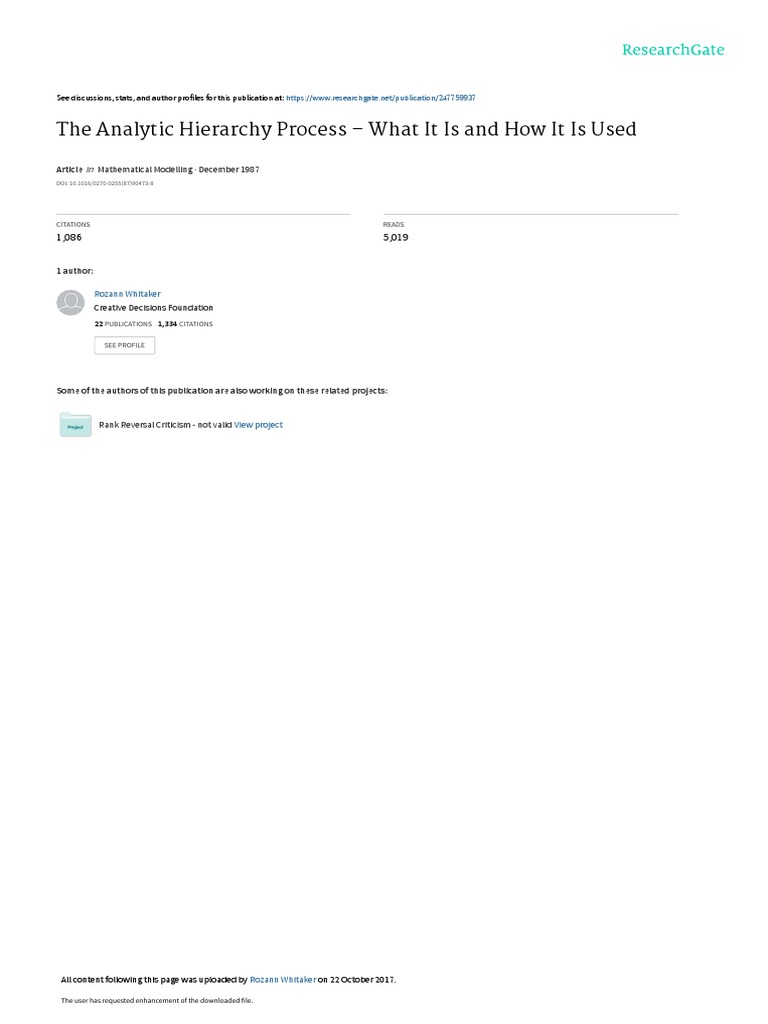 The Analytic Hierarchy Process - What It Is and How It Is Used | PDF | Eigenvalues And ...