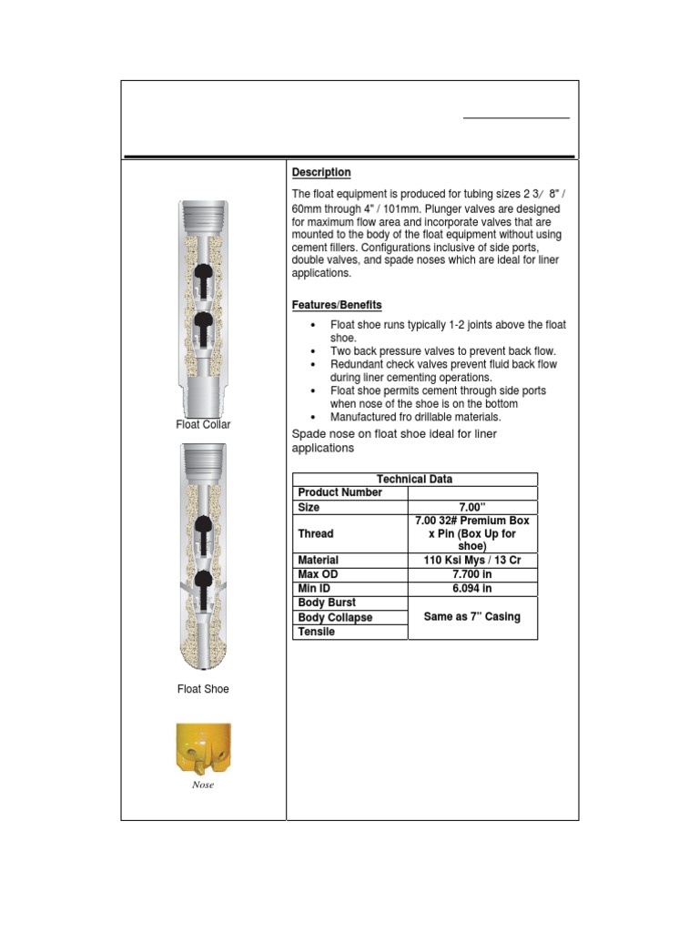 Description: Spade Nose On Float Shoe Ideal For Liner Applications | PDF
