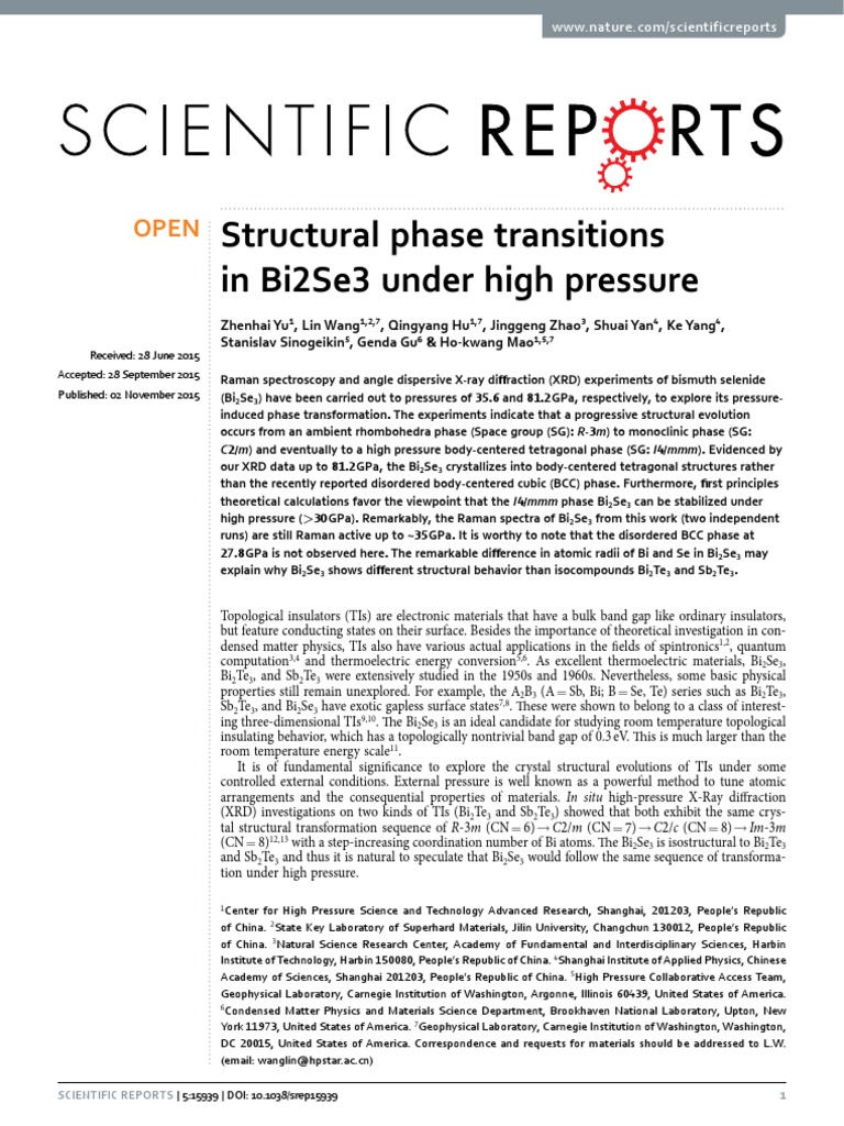 Structural Phase Transitions in Bismuth Selenide Under Extreme Pressure ...