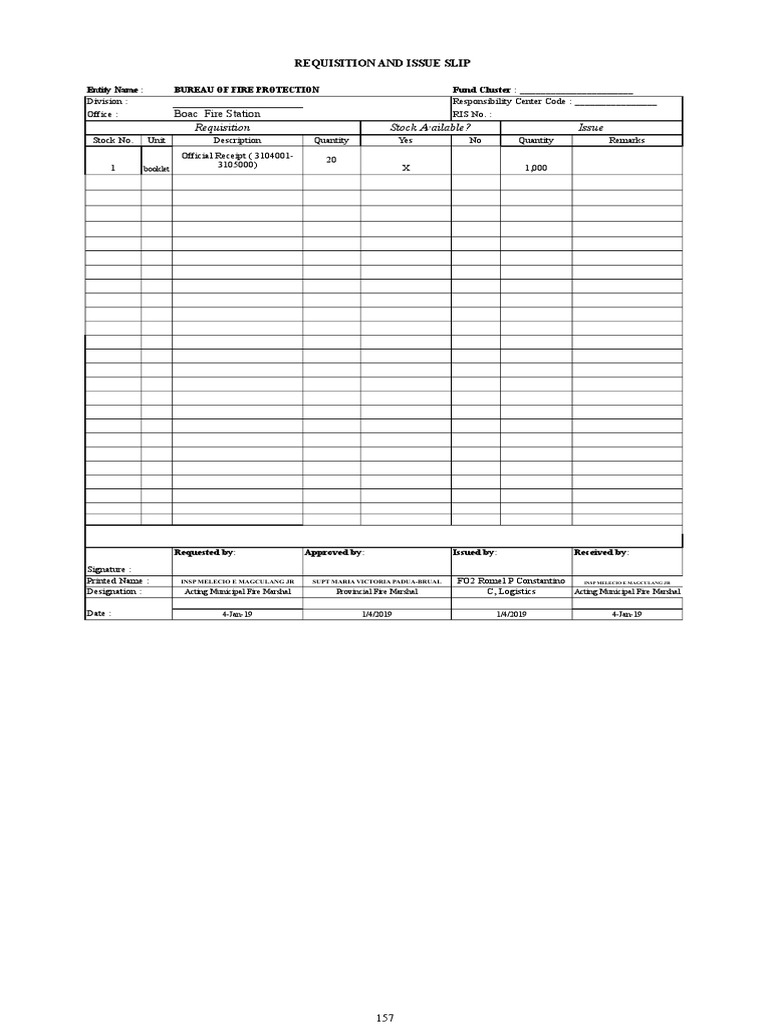 Fire Protection Requisition Slip Template | PDF