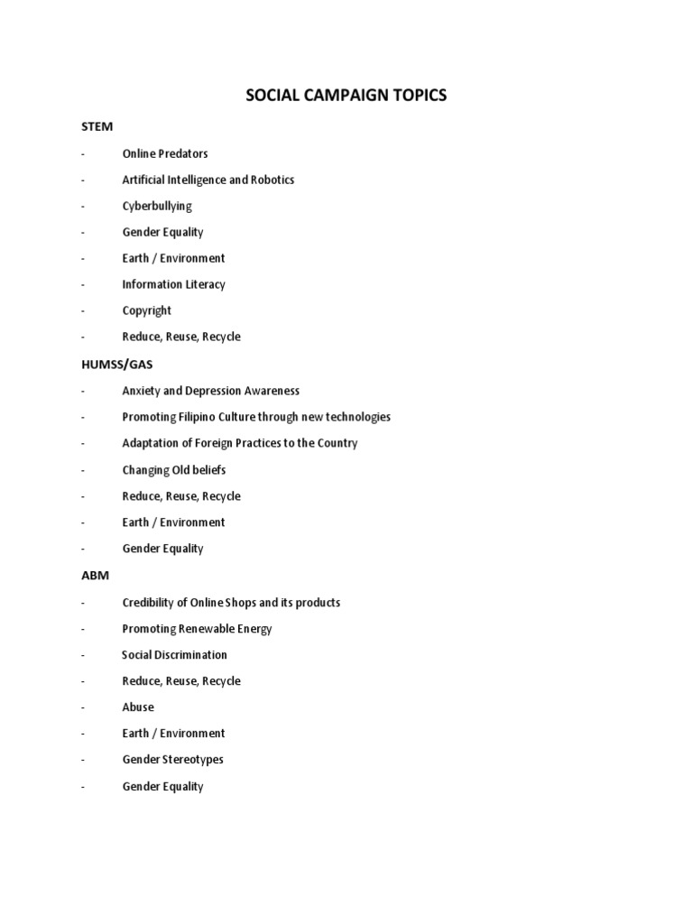Engaging Social Campaign Topics List | PDF