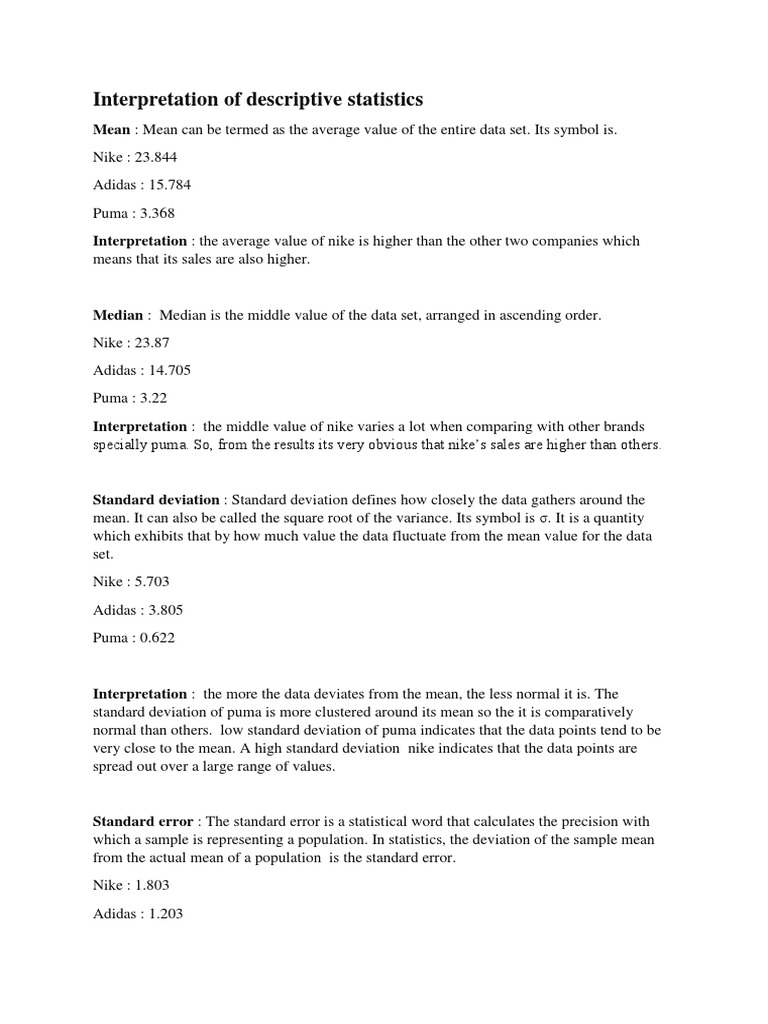 Interpretation of Descriptive Statistics | PDF | Standard Error | Skewness