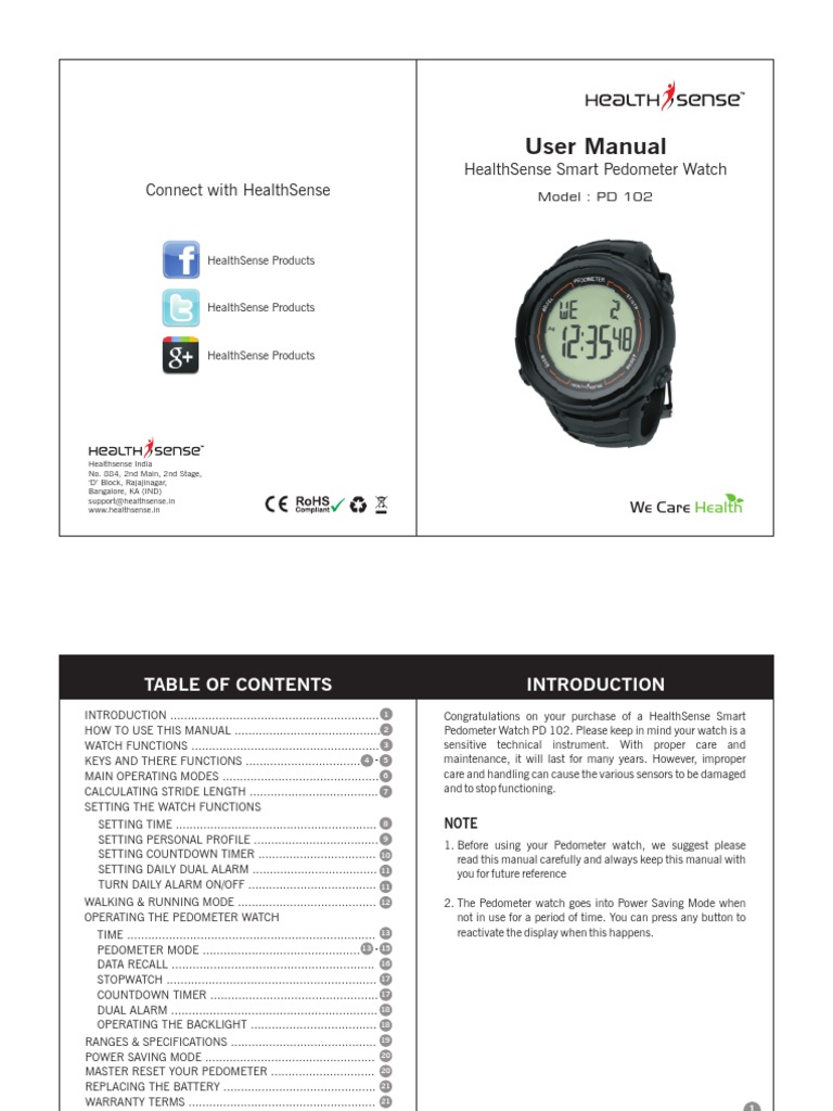 Smart Pedometer Watch PD102 Manual | PDF | Equipment