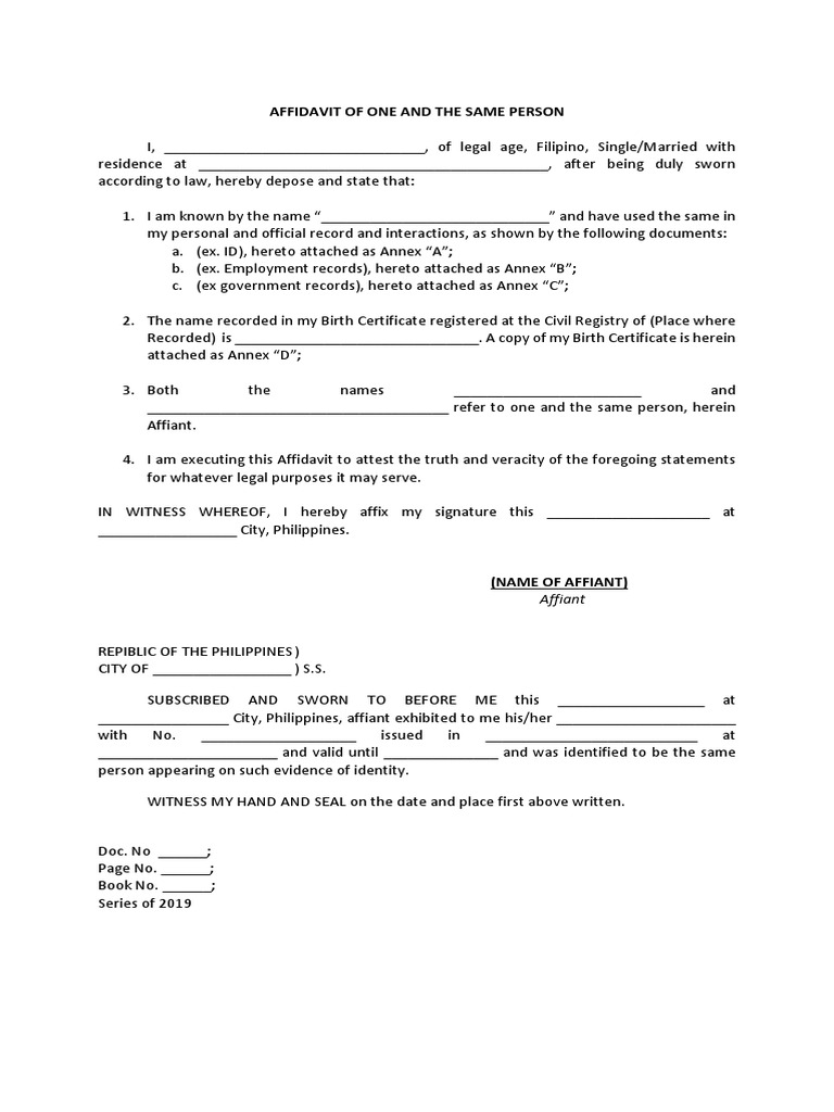 Affidavit of One and the Same Person | PDF