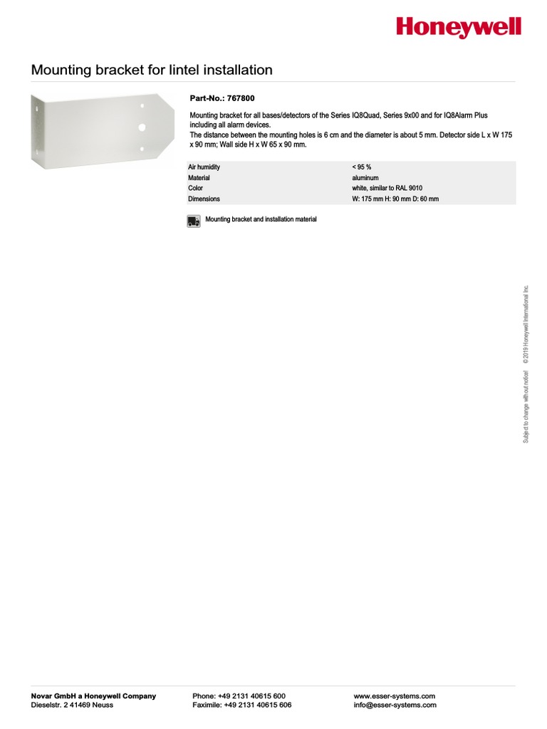 Mounting Bracket Data Sheet-Honeywell | PDF