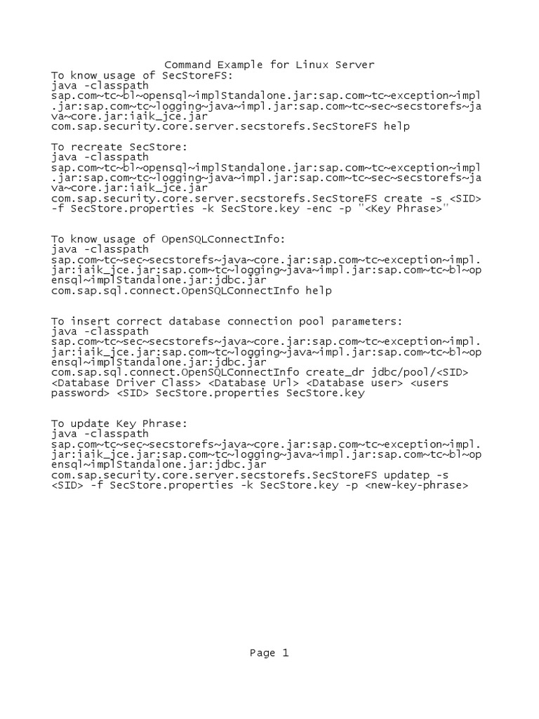 Java Commands for SecStore on Linux | PDF | Teaching Methods & Materials