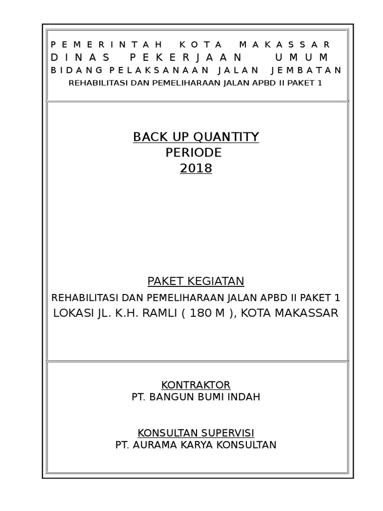 Backup Data Quantity Proyek Jalan | PDF