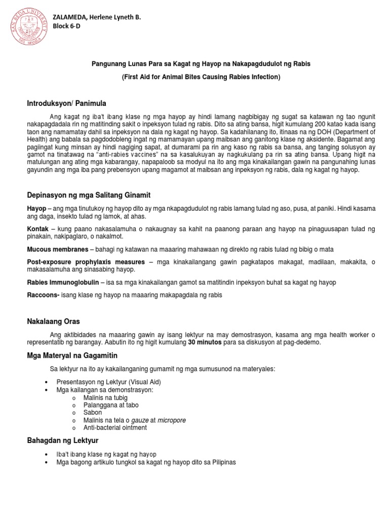 Modyul NG Kagat NG Hayup FCM 1 | PDF