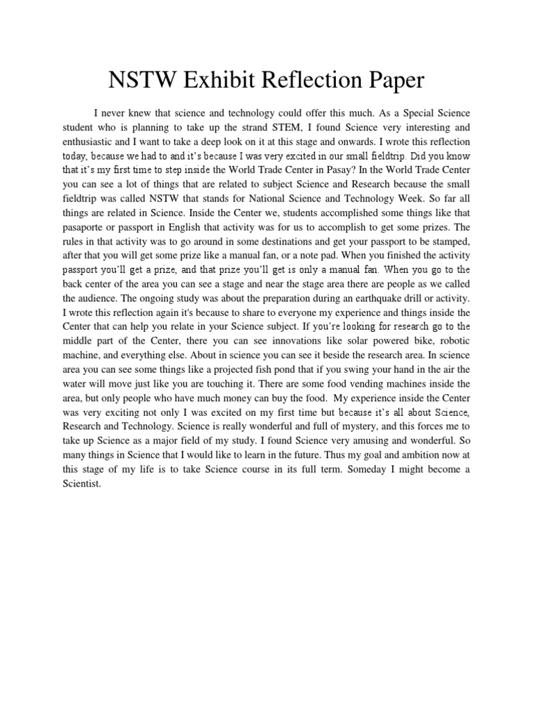 NSTW Exhibit Reflection Paper | Download Free PDF | Science | Science ...