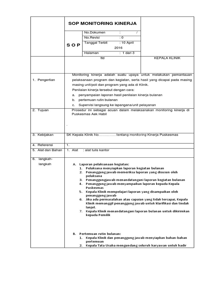 Contoh Sop Monitoring Kinerja - 2 | PDF