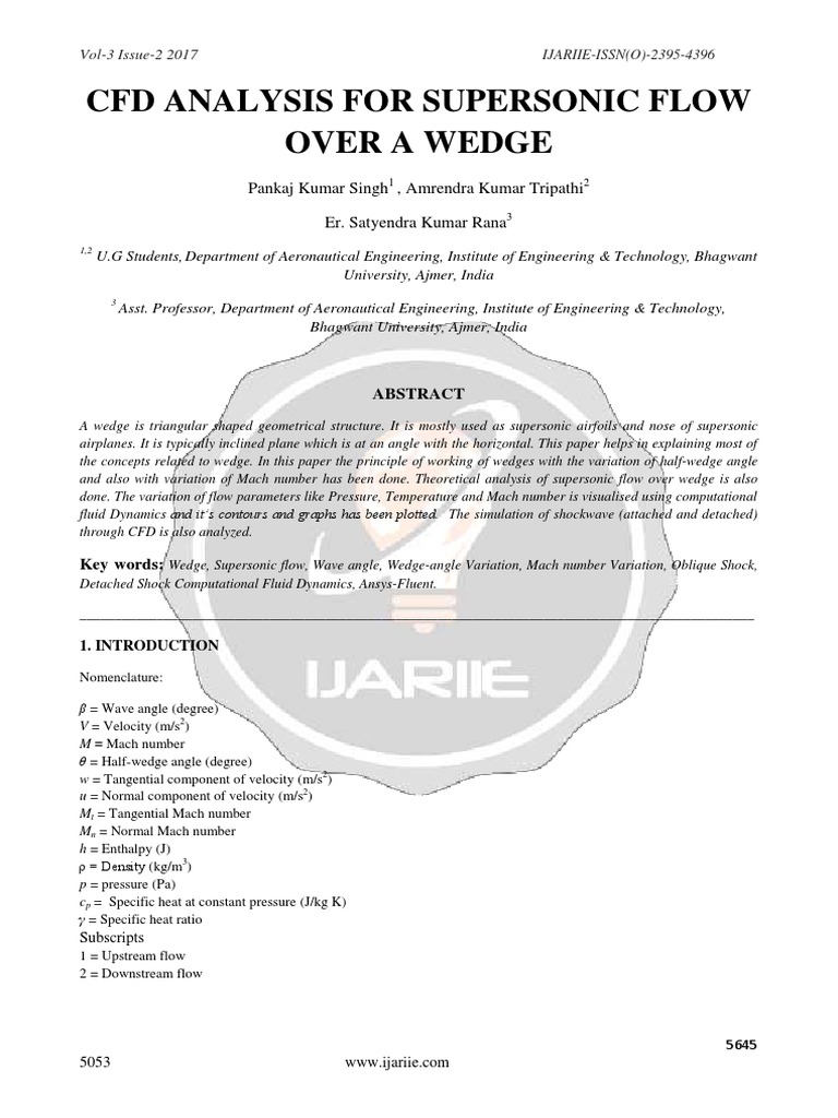 CFD Analysis For Supersonic Flow Over A Wedge Ijariie5053 | PDF | Shock ...
