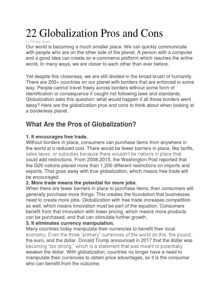 22 Globalization Pros and Cons | PDF | Free Trade | Globalization