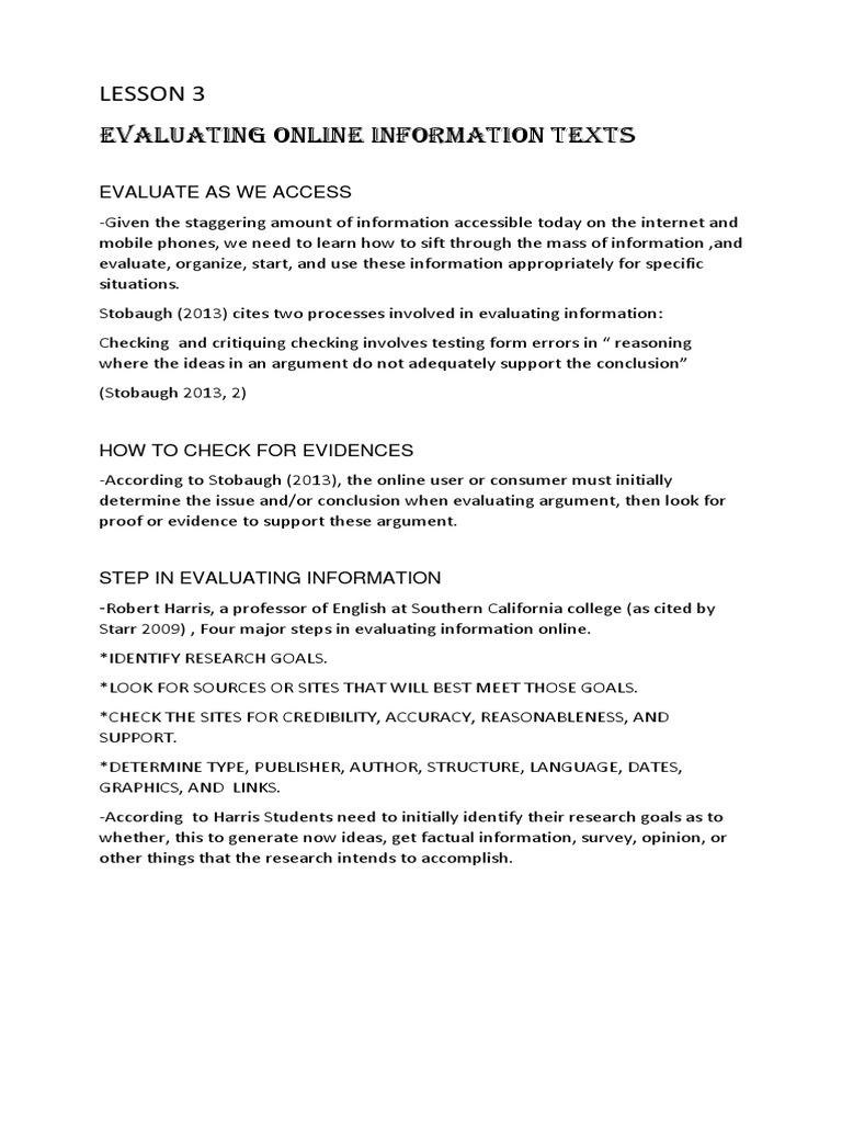 Lesson 3 Evaluating Online Information Texts | PDF | Mass Media ...