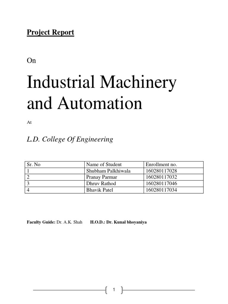 Industrial Machinery and Automation: Project Report | Download Free PDF ...