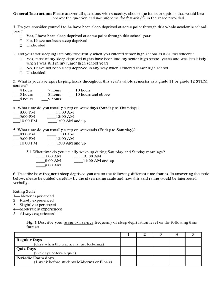 Questionnaire On Sleep Deprivation/FPA | PDF | Sleep Deprivation | Sleep