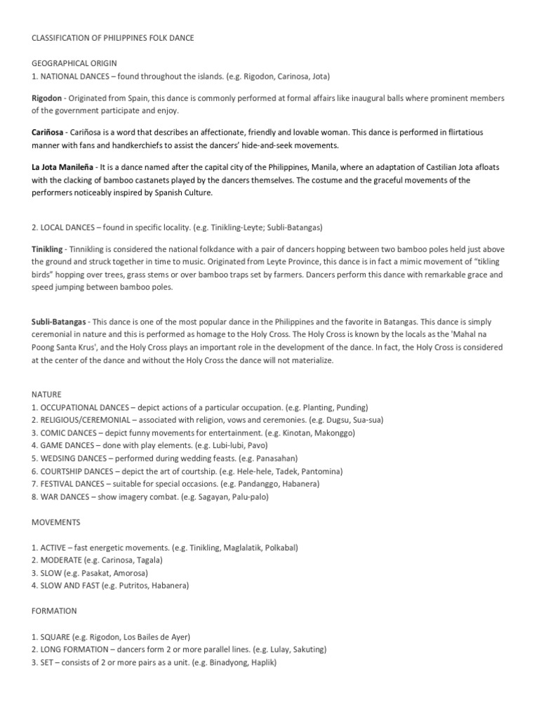 Classification of Philippines Folk Dance P e | PDF