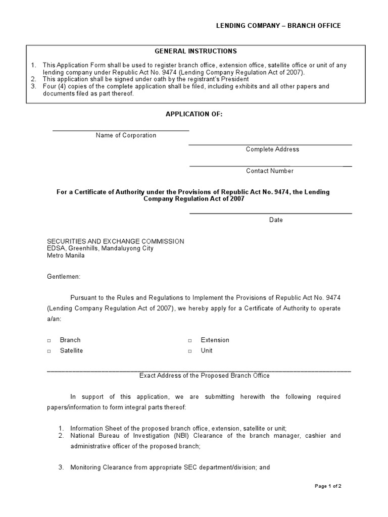 Application Form Lending | PDF | U.S. Securities And Exchange ...