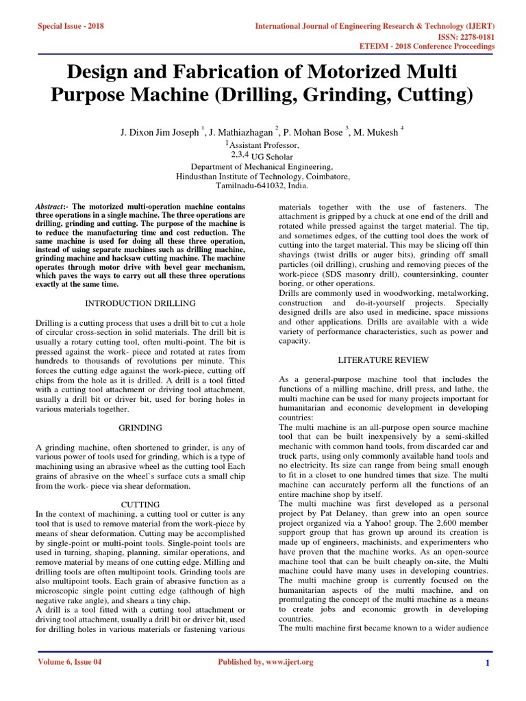 Design and Fabrication of Motorized Multi Purpose Machine Drilling ...